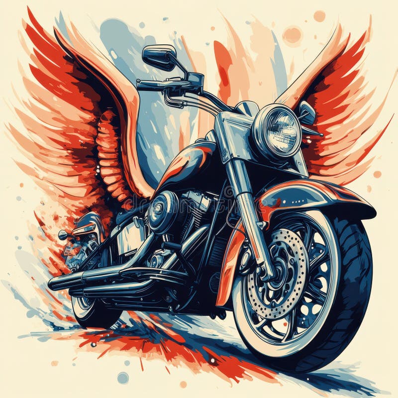 Powerful Motorcycle with Wings Artistic Design Freedom Speed Ride Stock ...
