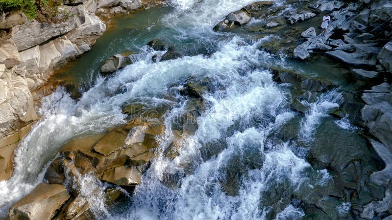 Powerful Mountain Stream Breaking and Flowing Over Sharp Rocks and ...