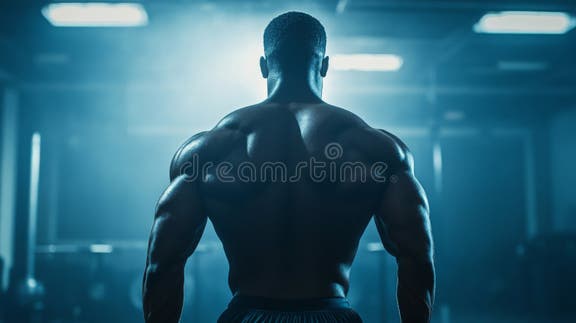 Powerful Muscular Back of a Bodybuilder in Dramatic Lighting Stock ...