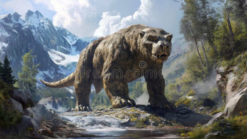 Powerful Mythical Beast in Mountainous Landscape Stock Illustration ...