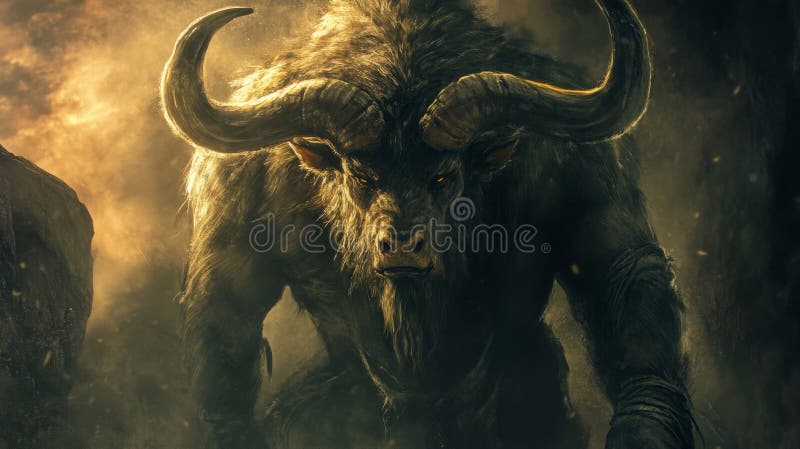 Powerful Mythical Bull in Dark Fantasy Setting Stock Illustration ...
