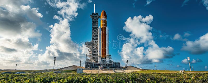 Powerful NASA SLS Rocket Ready for Launch Under Vivid Blue Sky Stock ...
