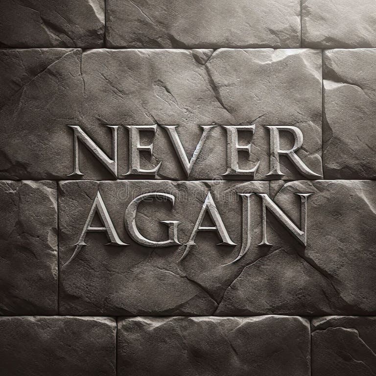 Powerful Never Again Stone Relief Stock Illustration - Illustration of ...