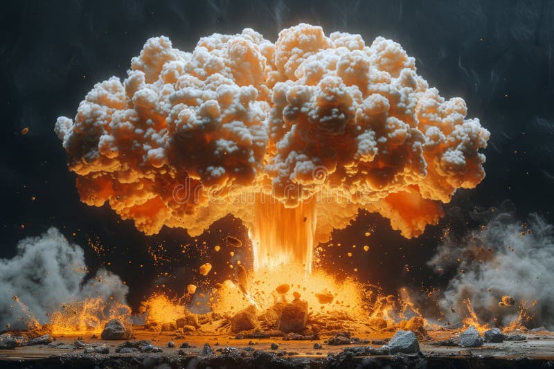 Powerful Nuclear Explosion, Brilliant Orange and White Light Against a ...