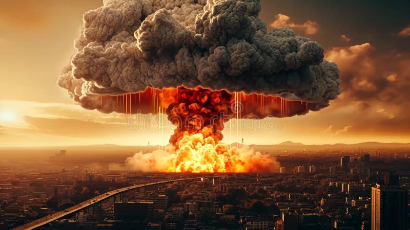A Powerful Nuclear Explosion Creates a Dramatic Mushroom Cloud Above a ...