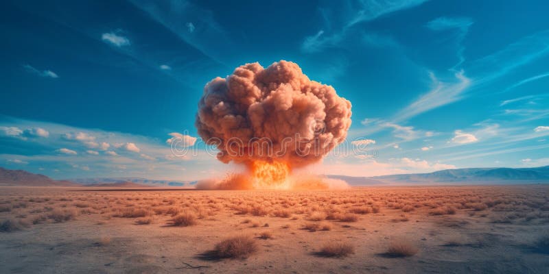 A Powerful Nuclear Explosion Mushroom Cloud in a Desert Test Site Stock ...