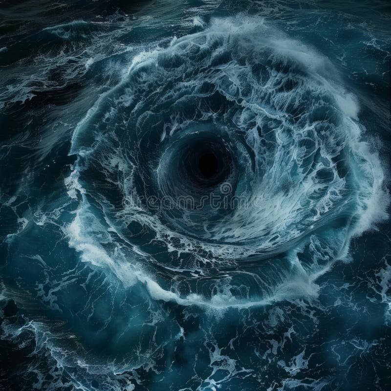 Powerful Ocean Vortex Swirling in Dark Waves Stock Illustration ...