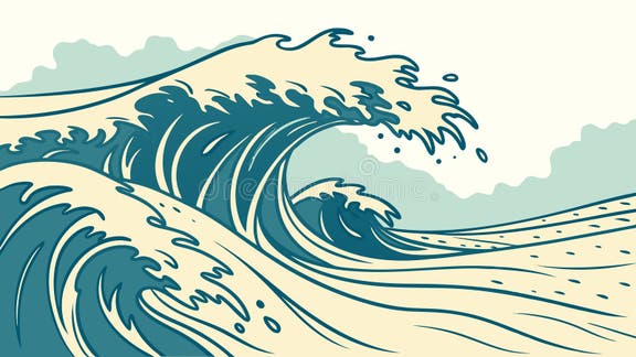 Powerful Ocean Wave Breaking, Dynamic Natural Force, Vector Design ...