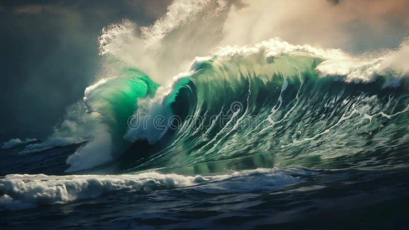 A Powerful Ocean Wave Crashes with Immense Force, Creating a Dramatic ...