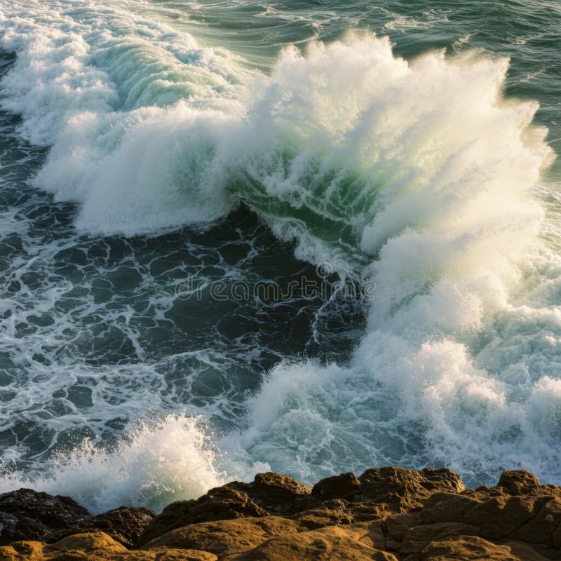 Powerful Ocean Wave Crashing on Rocky Coast Stock Illustration ...