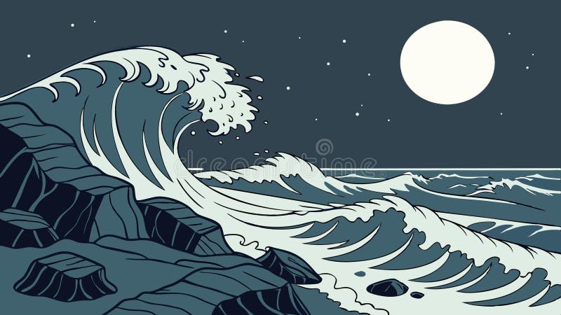Ocean Wave at Night, Moonlit Wave, Sea Wave, Night Ocean, Wave Power ...