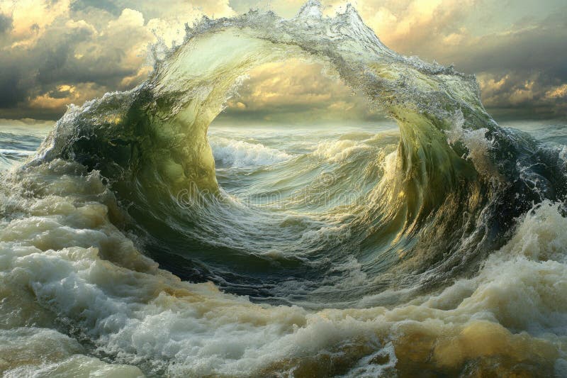 Majestic Ocean Wave Forms a Stunning Natural Arch Under Dramatic Clouds ...