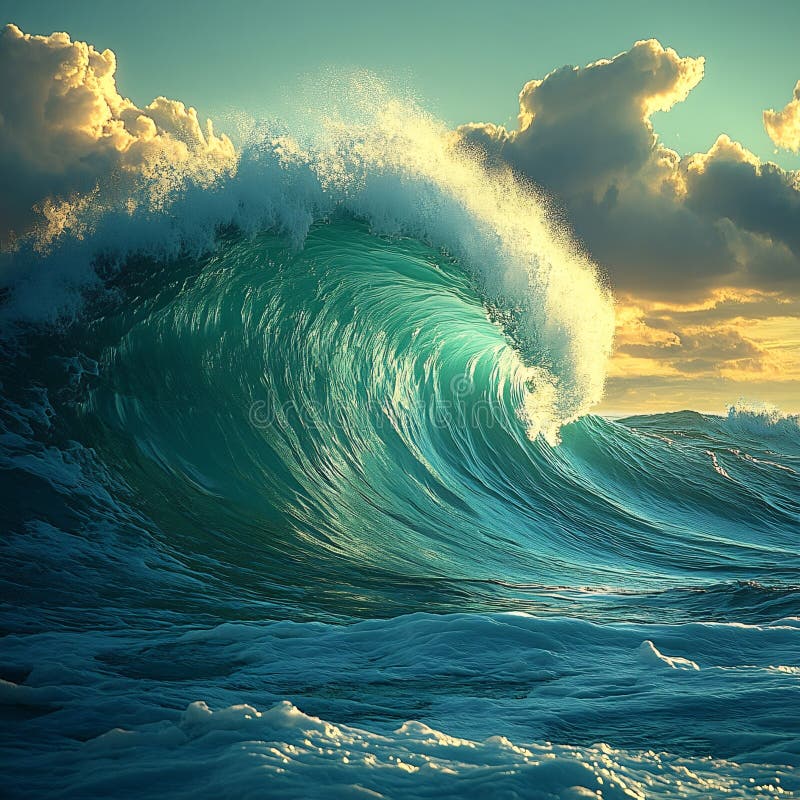 Powerful Ocean Wave Cresting in Bright Sunlight. Dynamic Aqua & Emerald ...