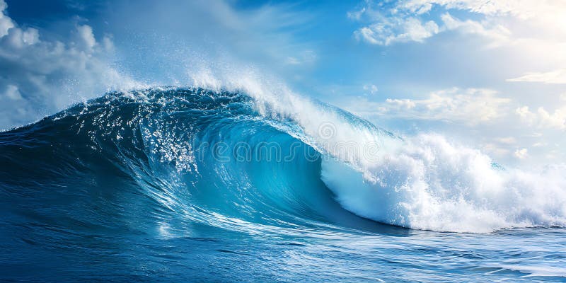 Powerful Ocean Wave Curling Under a Bright Blue Sky for an Energetic ...