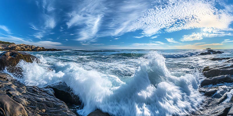 Powerful Ocean Wave Curling Under a Bright Blue Sky for an Energetic ...