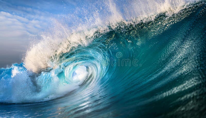 A Powerful Ocean Wave Curls Majestically, Capturing the Dynamic Motion ...
