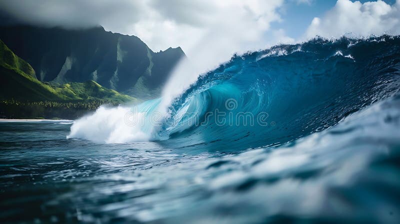 A Powerful Ocean Wave, Famous for Surfing Stock Illustration ...