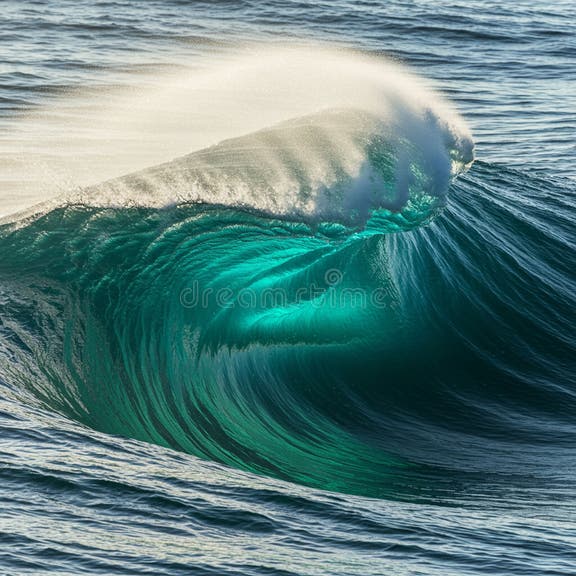 A Powerful Ocean Wave Forms a Crest, with Sunlight Creating a Vivid ...