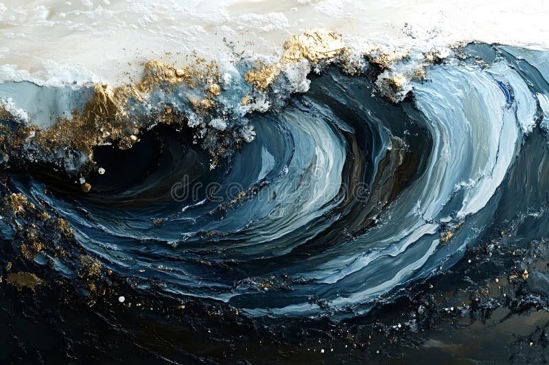 Powerful Ocean Wave Painting with Gold and White Accents Stock Image ...