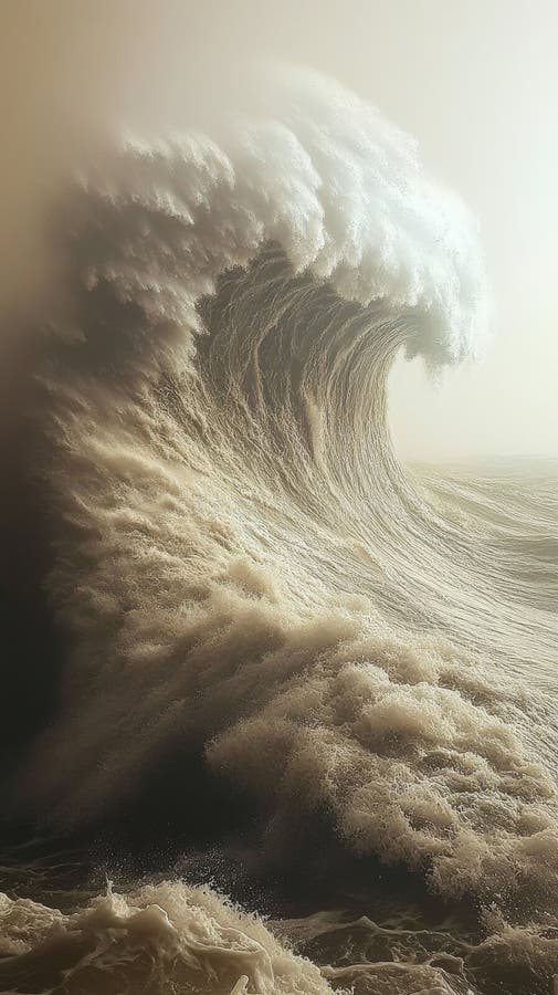 Majestic Ocean Wave Crashing Against the Shore on a Cloudy Day Stock ...