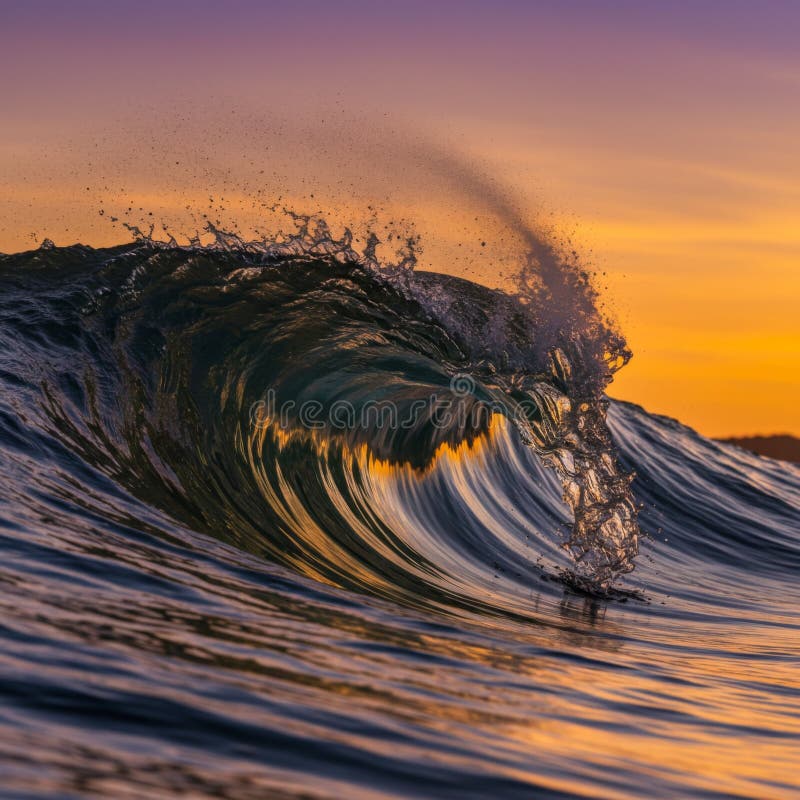 Powerful Ocean Wave at Sunset, Vivid Colors Stock Illustration ...