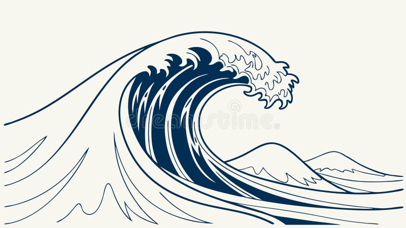 Powerful Ocean Wave, Surfing Coastal Vector Graphic, Vector Design ...