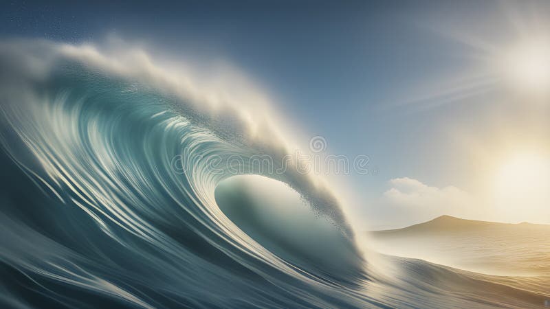Powerful Ocean Wave Under the Sun Stock Illustration - Illustration of ...