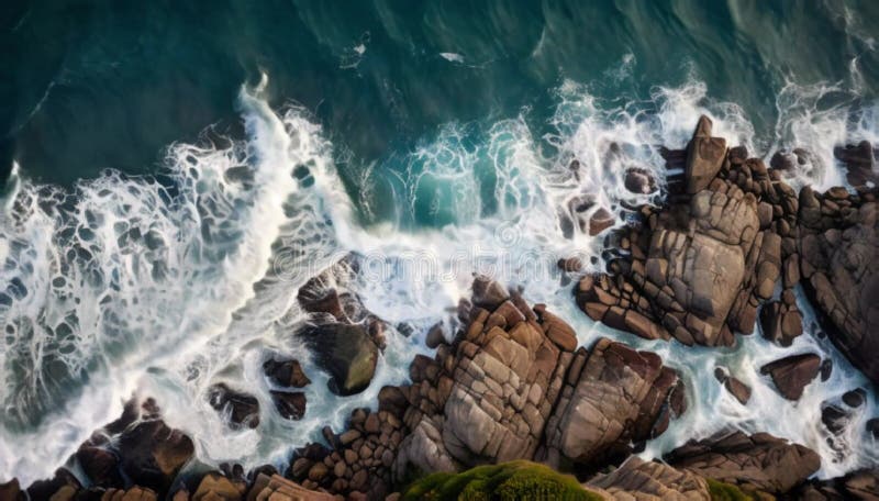 Powerful Ocean Waves Crash Against Jagged Cliffs on a Cloudy Day, Stock ...