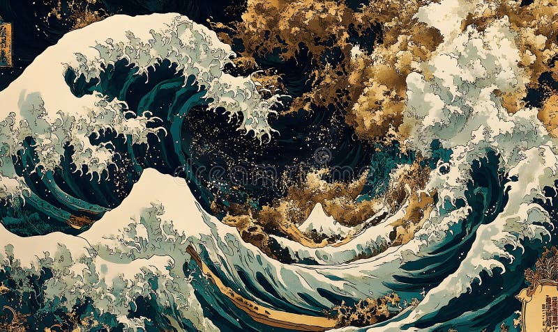 AI-Generated Great Wave stock illustration. Illustration of stormy ...