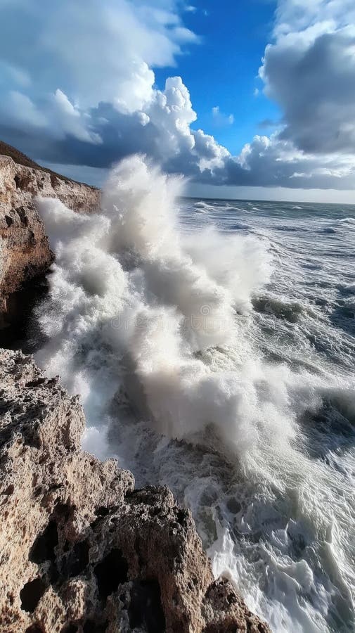 Powerful Ocean Waves Crashing Against Rocky Cliffs Under Dramatic ...