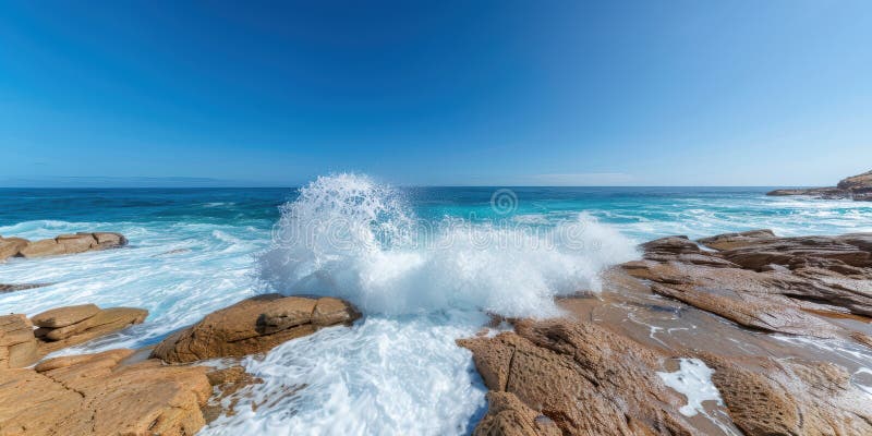 Powerful Ocean Waves Crashing Against Rocky Coastline Stock ...