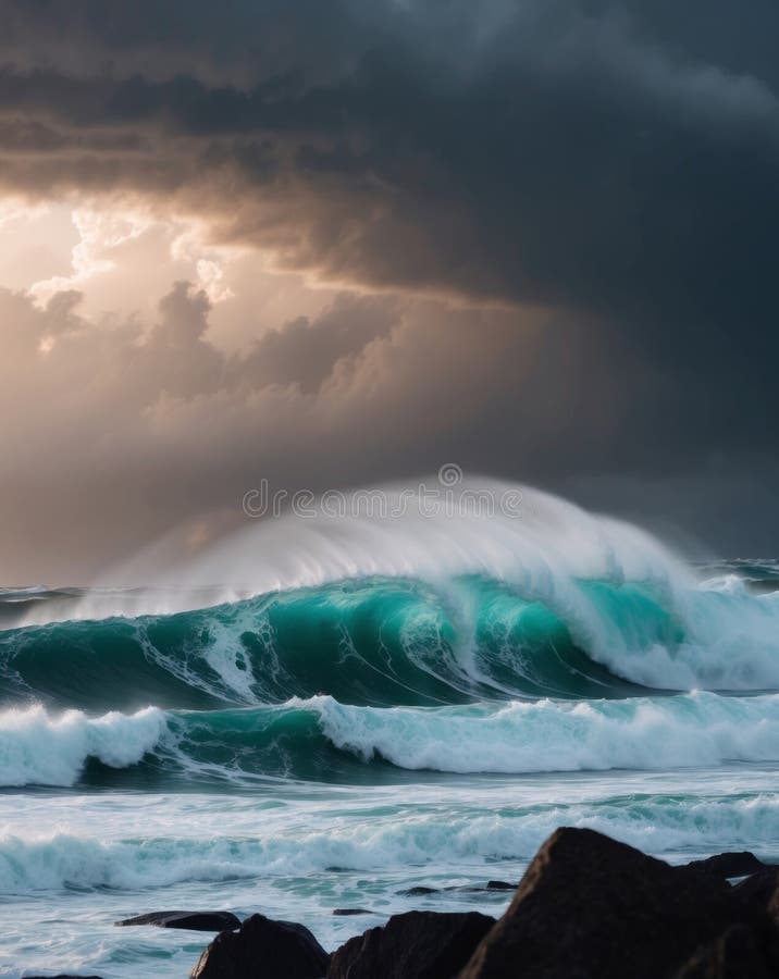Powerful Ocean Waves Crashing in a Storm. Stock Photo - Image of strong ...