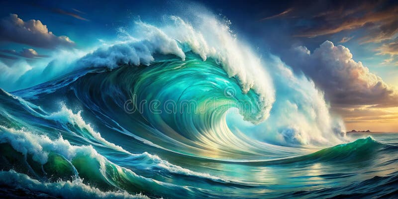 Powerful Ocean Waves in Dramatic Watercolor Masterpiece AI-Generated ...