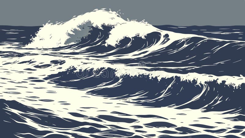 Powerful Ocean Waves, Natural Force and Marine Energy, Vector Design ...