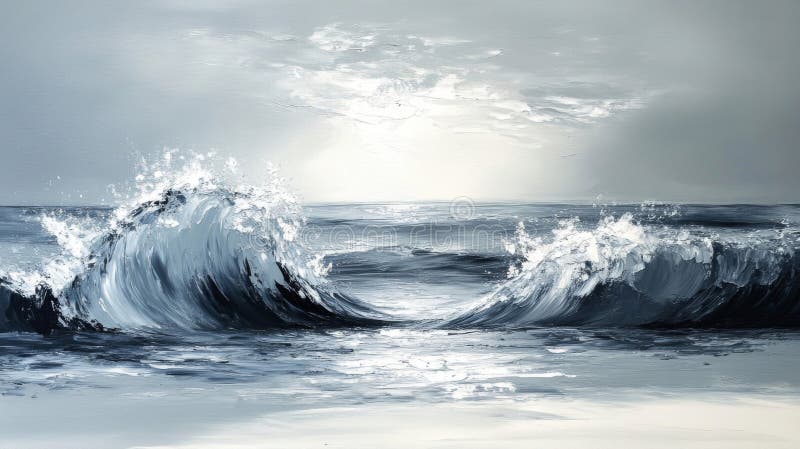 Powerful Ocean Waves at Sunset Gray and Blue Tones Stock Illustration ...