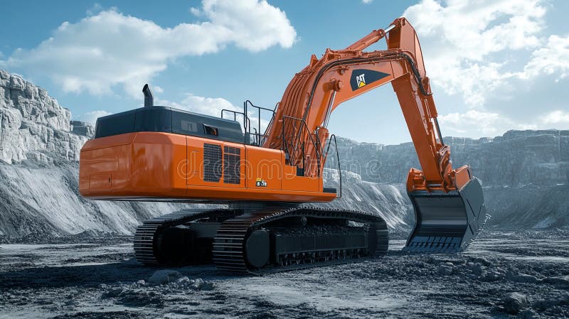 Powerful Orange Excavator Heavy Machinery Industrial Digger Mining ...
