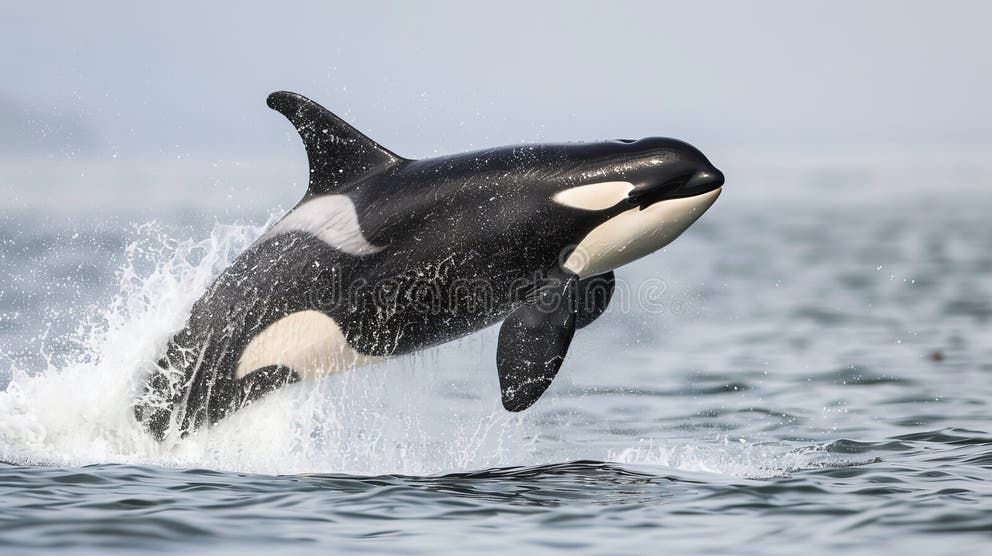 A Powerful Orca Leaps Gracefully from the Ocean, Creating a Dramatic ...