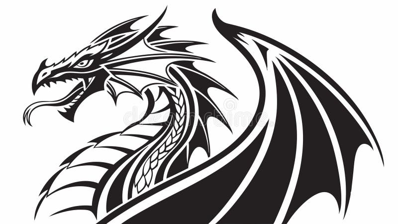 Black Dragon Head Outline, Fierce Mythical Beast Sketch, Vector Design ...