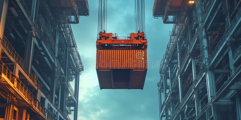 Powerful Overhead Crane at the Port Lifting a Large Container with ...