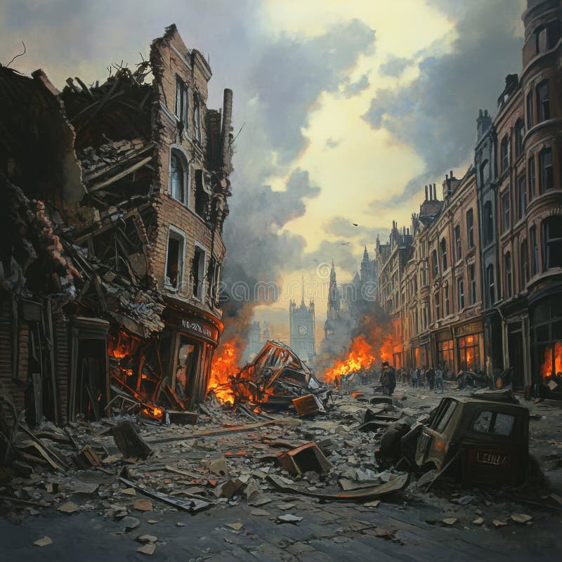 Haunting Aftermath of London: V2 Rocket Attack Destruction Stock ...