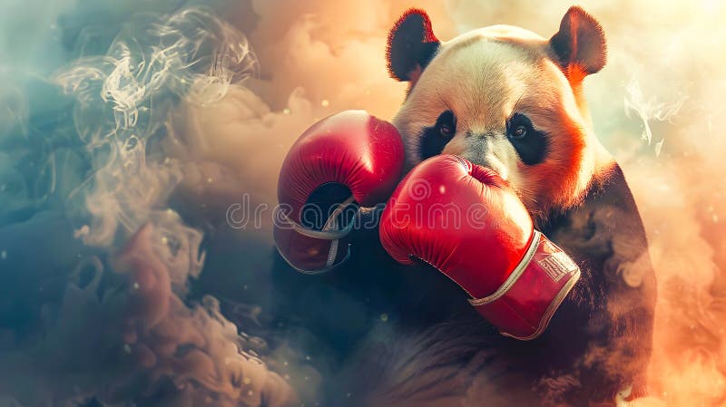 Powerful Panda Fighter with Red Boxing Gloves in a Dramatic Smoke ...