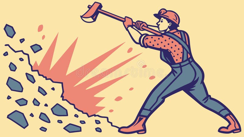 A Powerful Person Breaking through a Rock Wall with a Sledgehammer ...