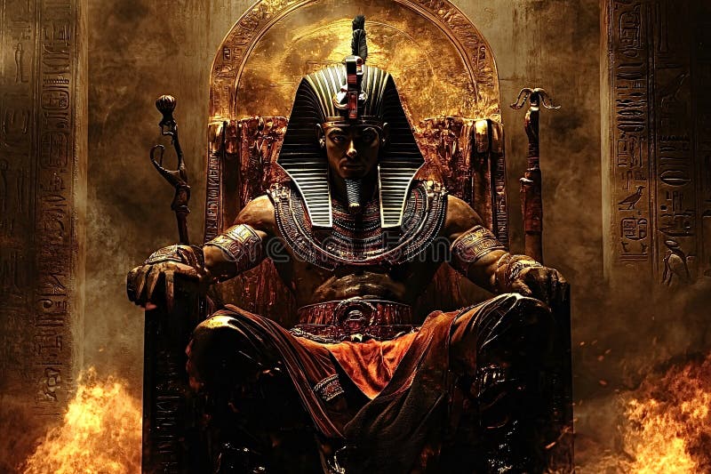 Powerful Pharaoh Sitting on a Throne Surrounded by Fire Stock Image ...