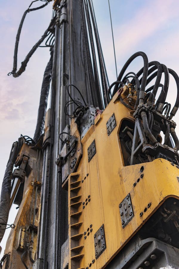 Powerful Pile Driving Rig at the Construction Site. the Mast of the ...