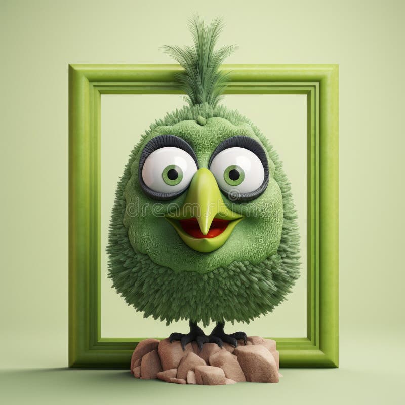 Powerful and Playful 3d Image of a Green Bird in a Frame Stock ...