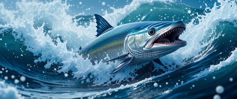 Powerful Blue Fish Leaping from Ocean Waves Dynamic Action Shot Stock ...