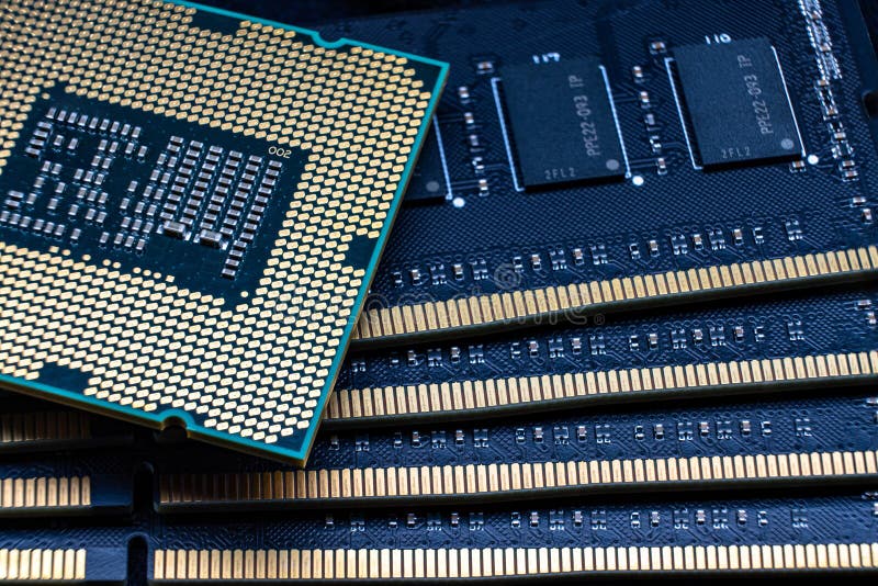 Powerful Processor Against the Background of DDR DIMM RAM Modules ...