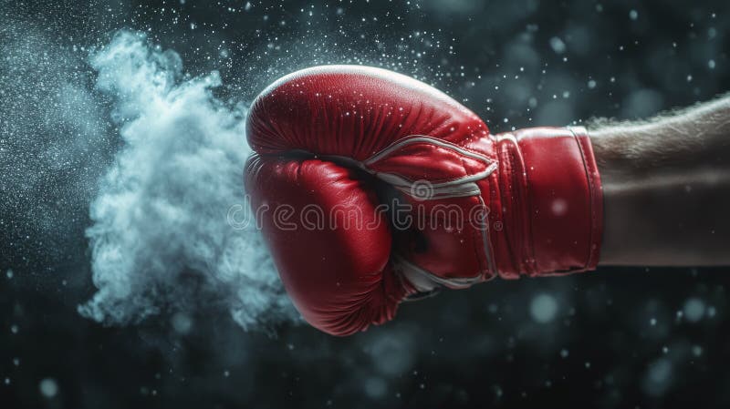 Strong Punch Delivered with Red Boxing Glove Against Dark Background ...