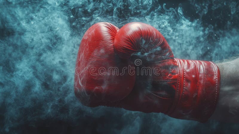Strong Punch Delivered with Red Boxing Glove Against Dark Background ...