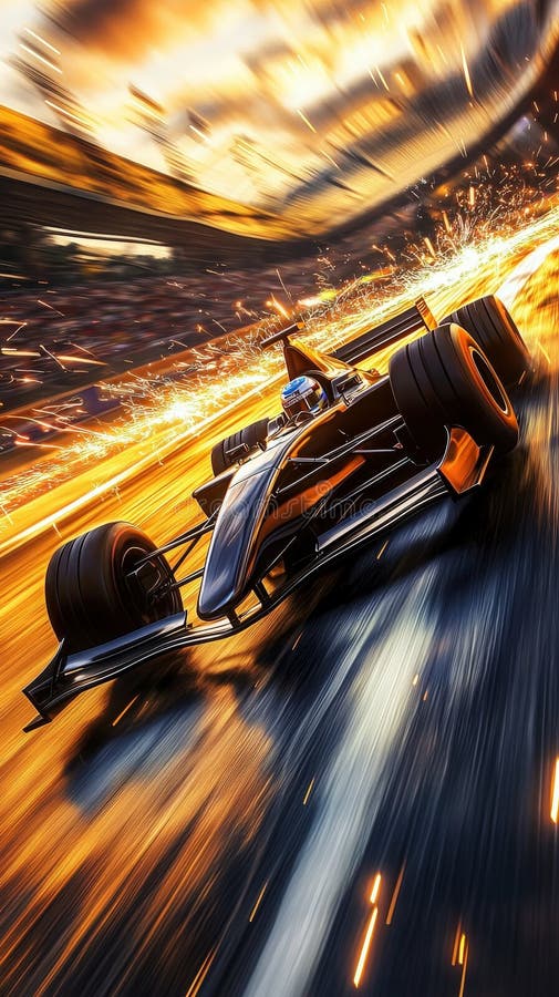 High-speed Race Car Drifting on Illuminated Track during Sunset Stock ...